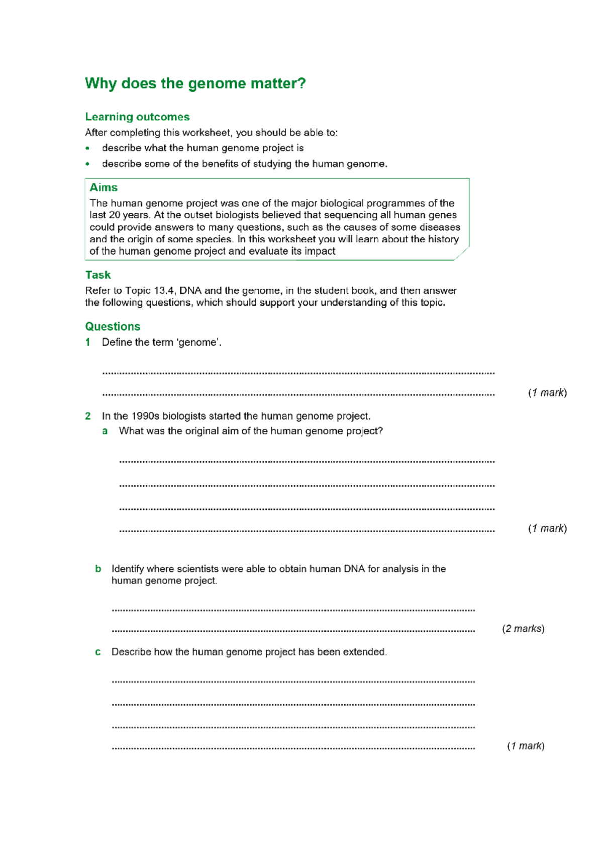 Human Genome Project - Independent Study Worksheet - Studocu