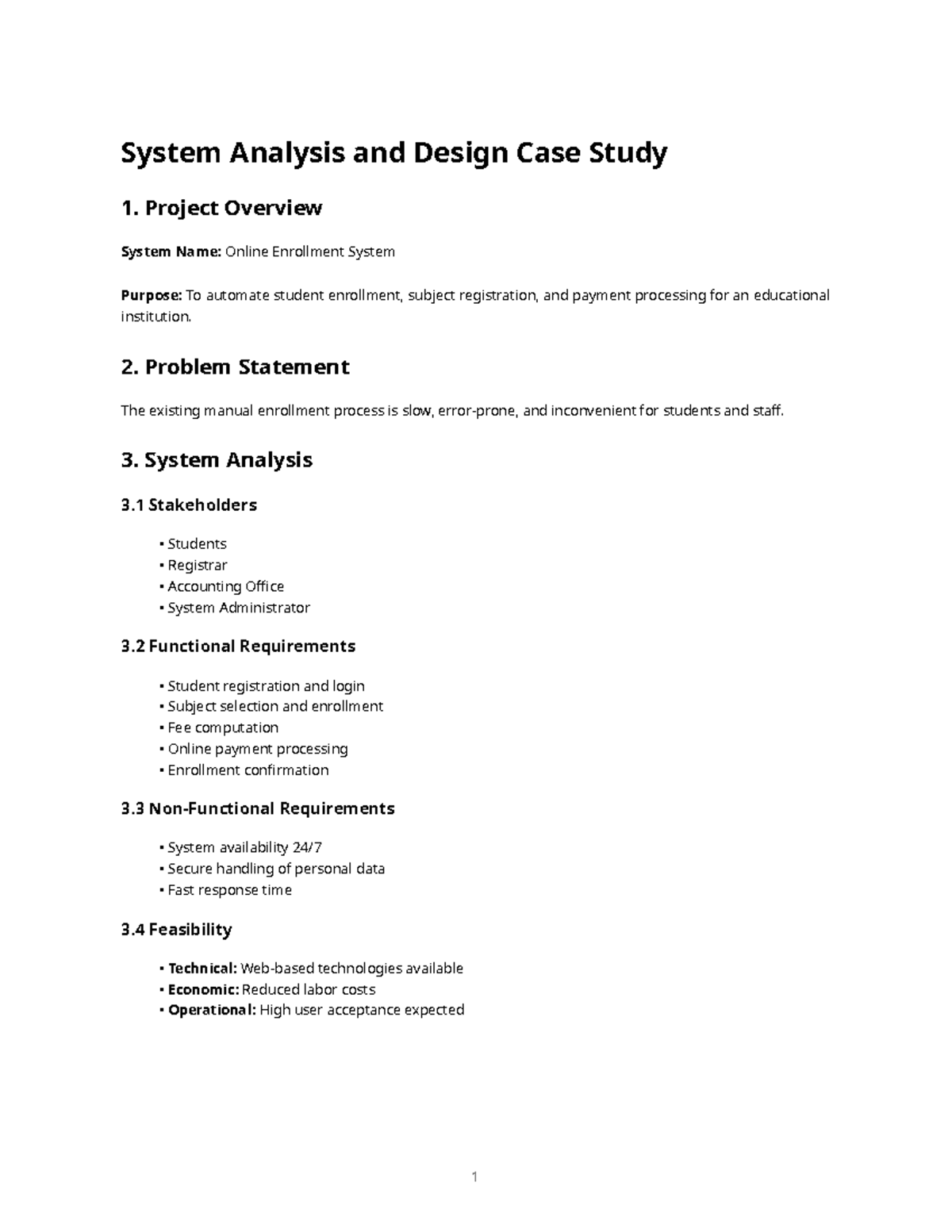 System Analysis and Design Case Study 1: Online Enrollment System - Studocu