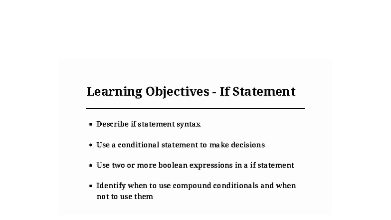 Java If Statements: Syntax, Conditionals, and Compound Conditions - Studocu