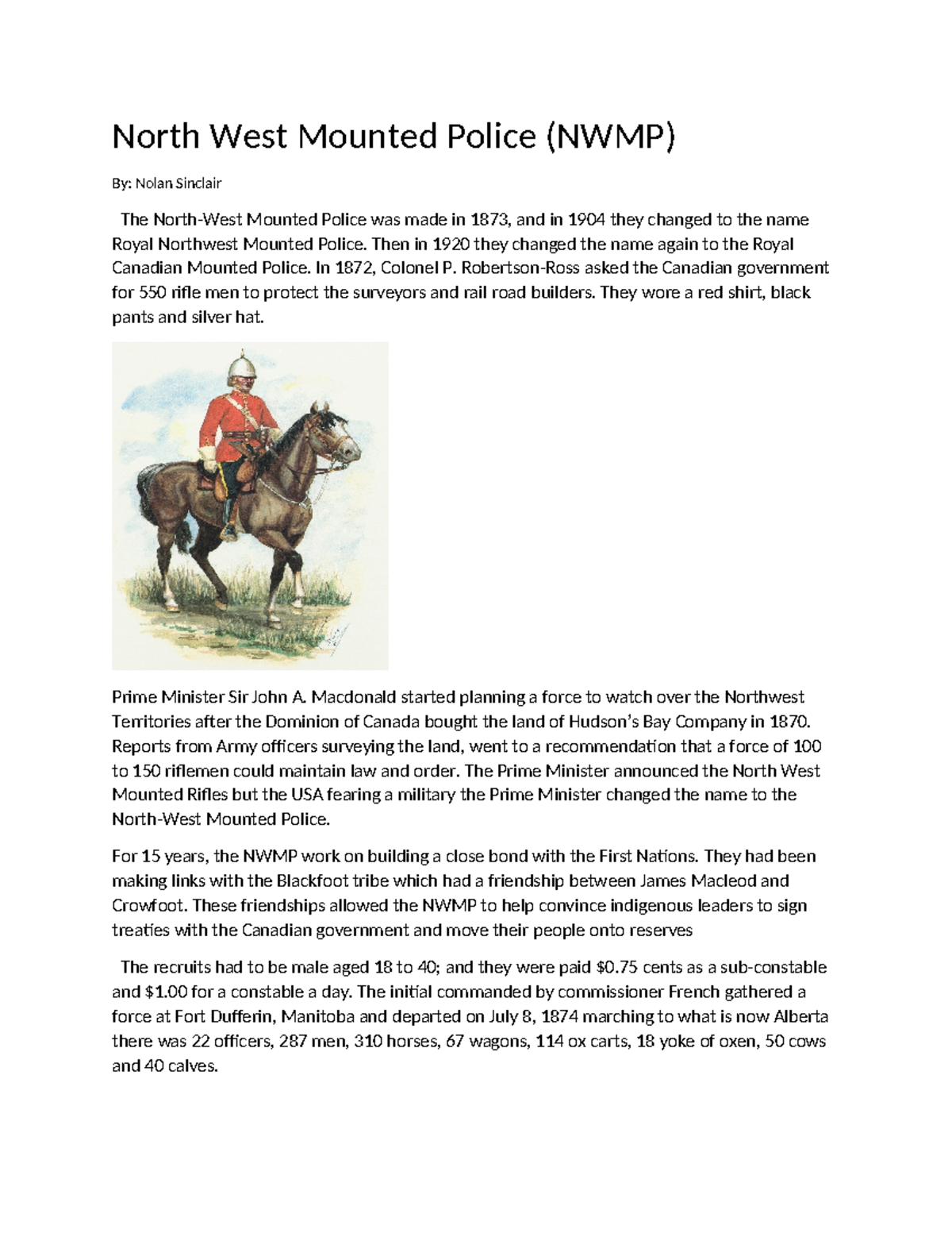 NWMP History: Formation and Evolution of the Mounted Police - Studocu