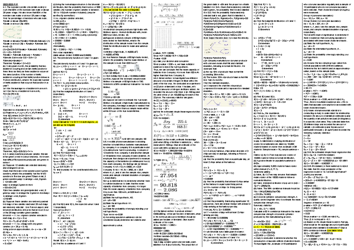 MH2814 Final Exam Cheat Sheet: Probability & Statistics Concepts - Studocu