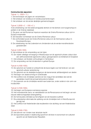02. Overzicht Kenmerkende Aspecten - tijdvakken / perioden kenmerkende ...