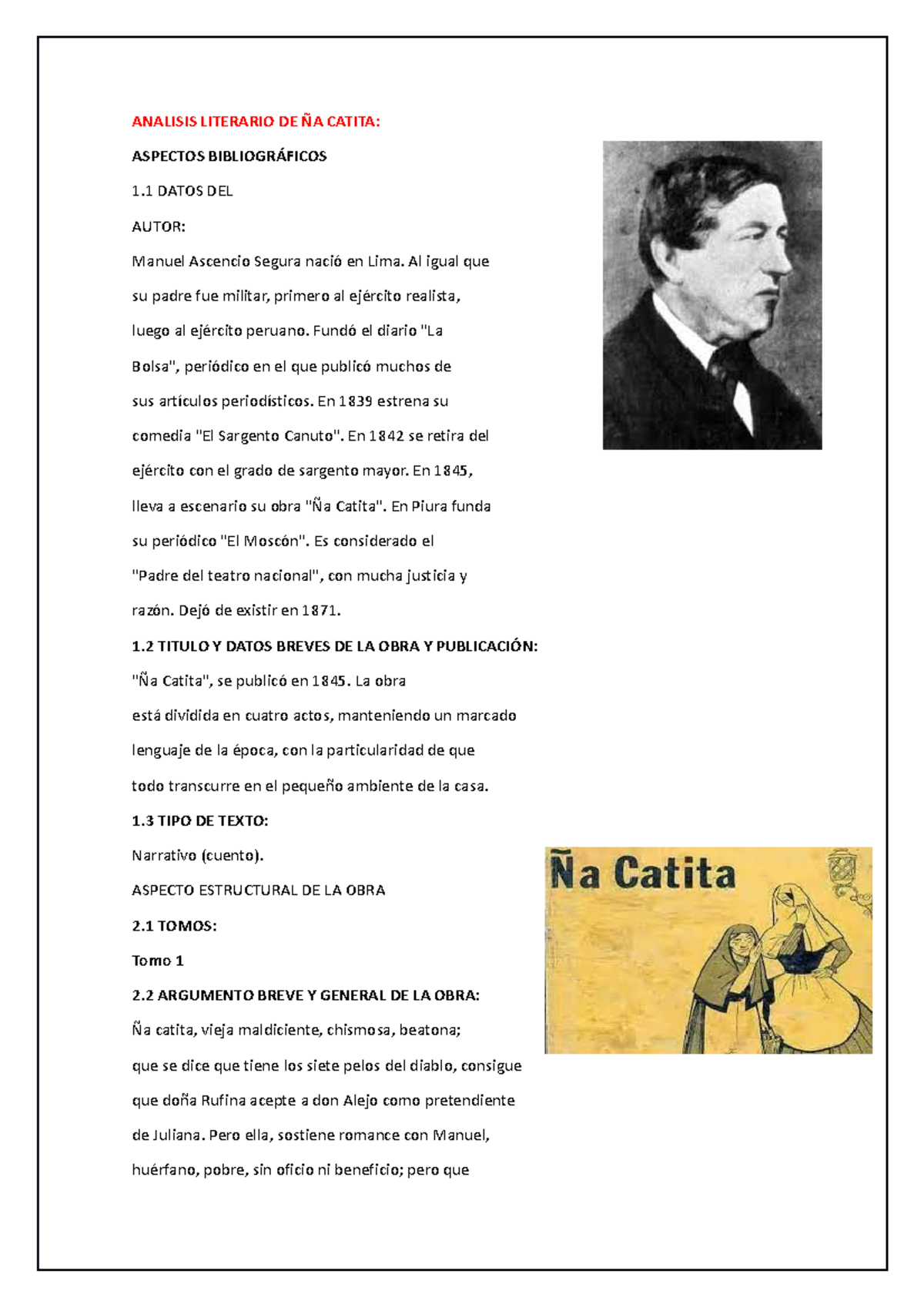 Análisis Literario de 'Ña Catita' - Aspectos Clave y Personajes - Studocu