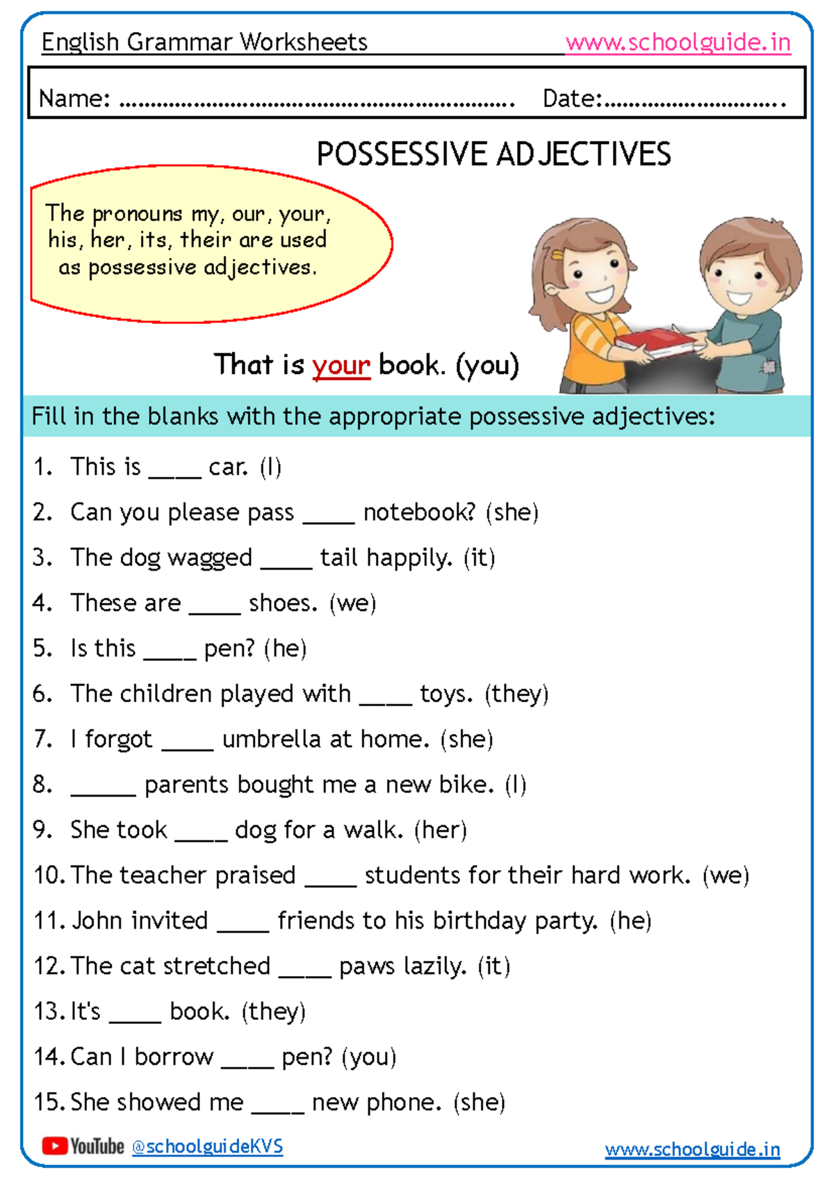 Possessive Adjectives Worksheet 2: English Grammar Practice - Studocu