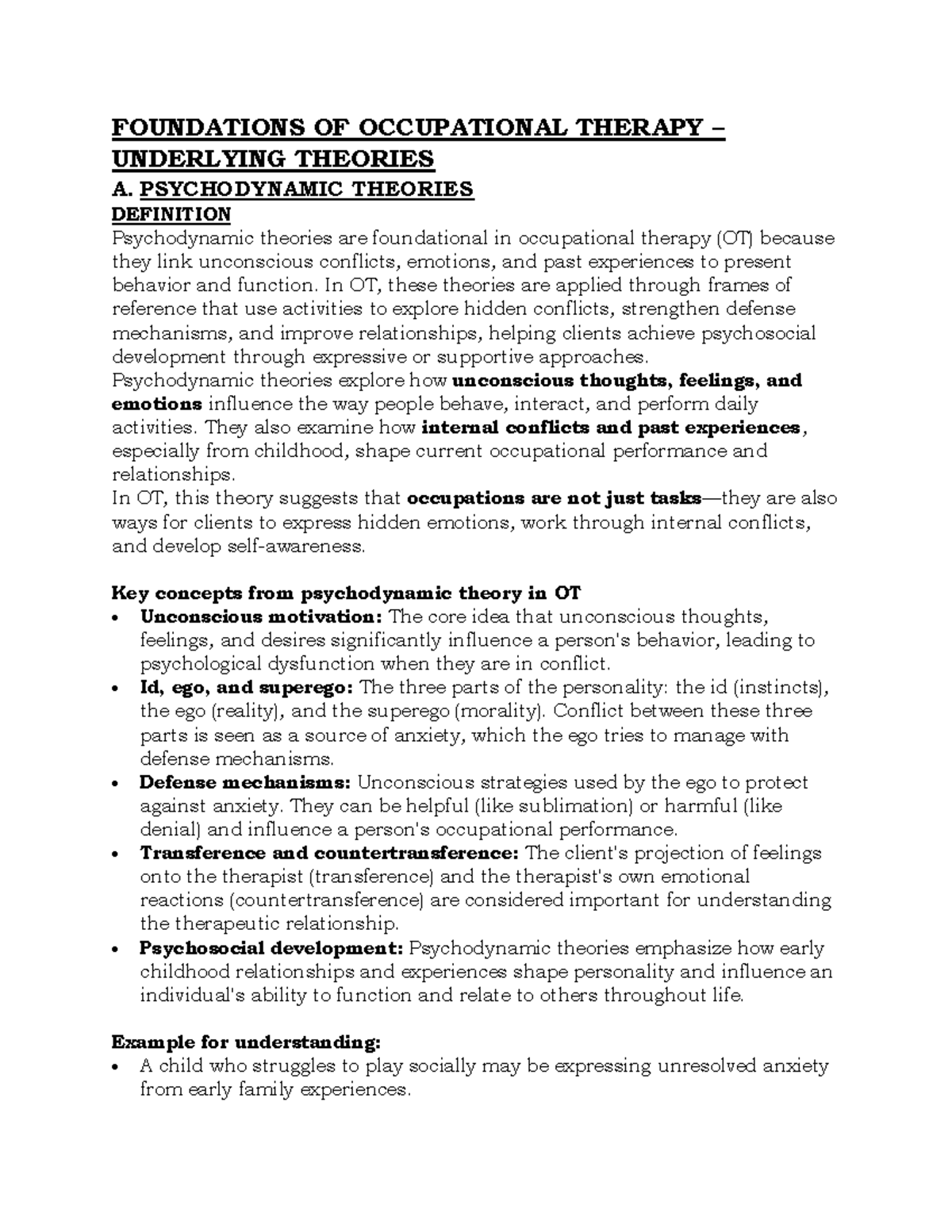 Theories Underlying Foundations of Occupational Therapy (OT) - Studocu