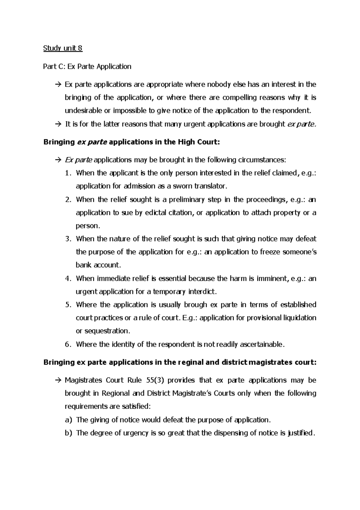 376-Study Unit 8: Ex Parte Application Procedures and Guidelines - Studocu