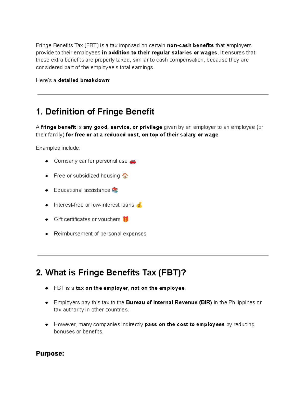 Fringe Benefits Tax (FBT) Overview and Key Insights - Studocu