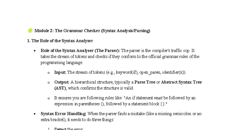 Module 2: Syntax Analyser & Parsing Techniques (Syntax 1) - Studocu