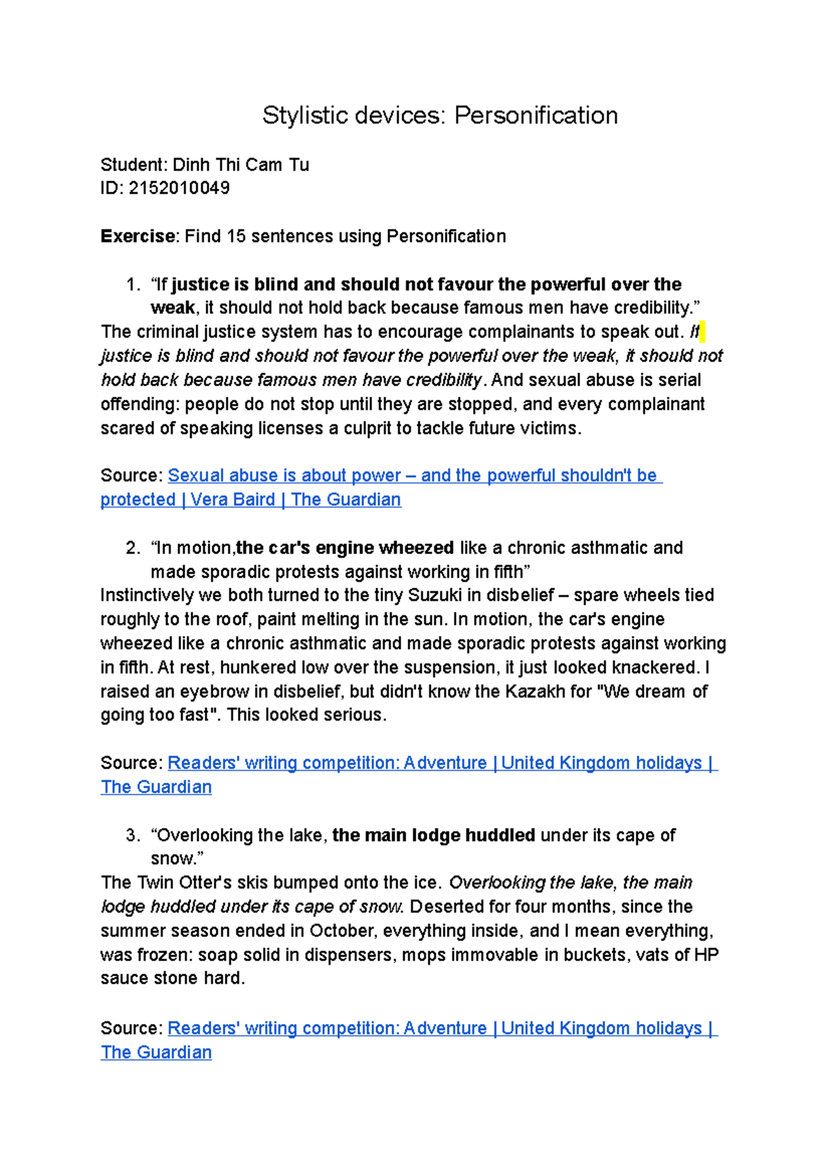 Stylistic devices Personification - Stylistic devices: Personification ...