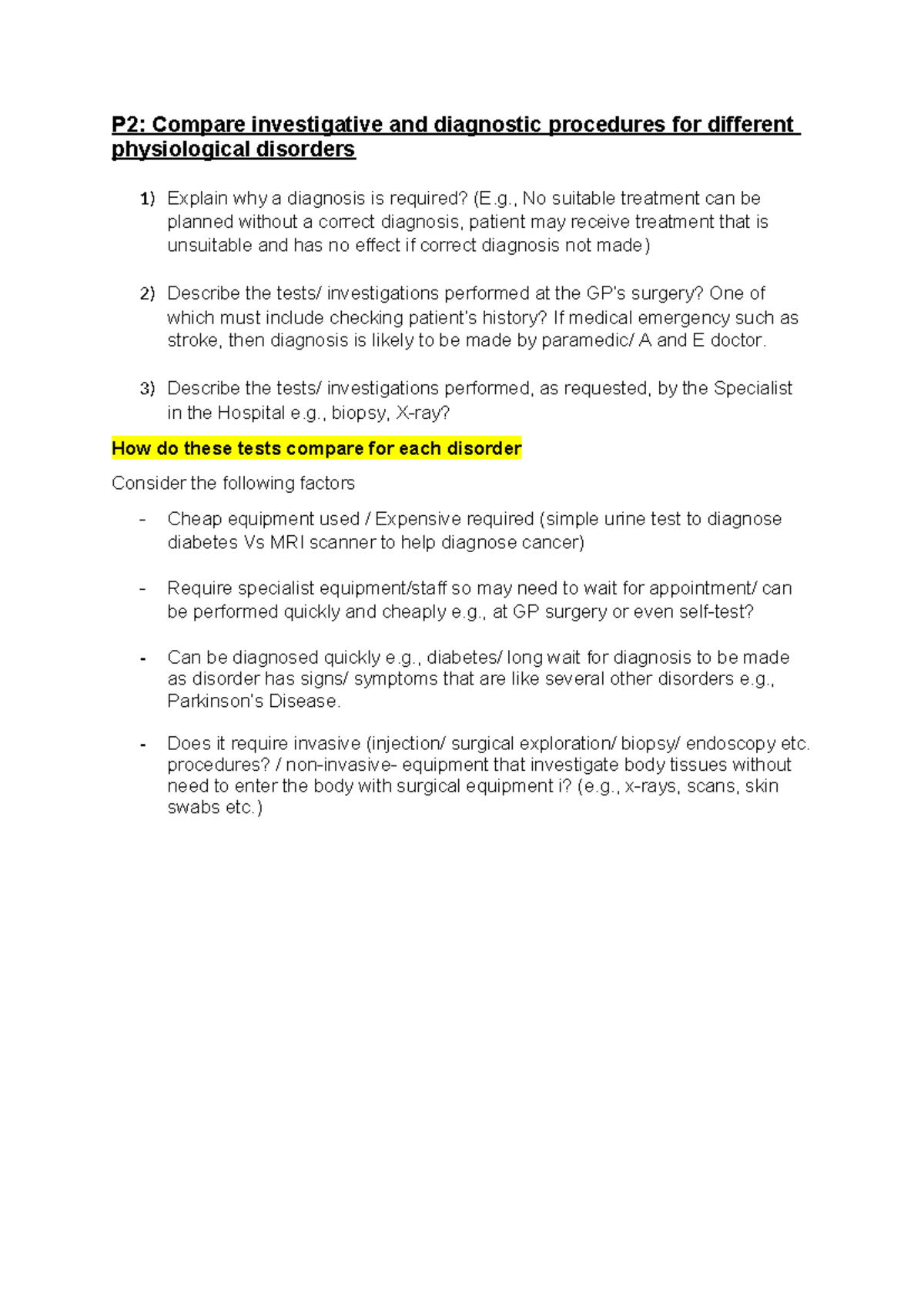 P2: Investigative vs Diagnostic Procedures for Physiological Disorders ...