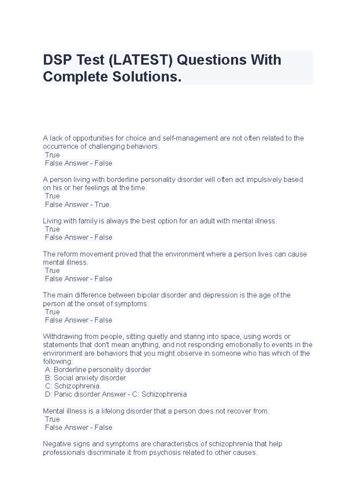 DSP Test (Latest) Questions with Comprehensive Solutions & Answers ...