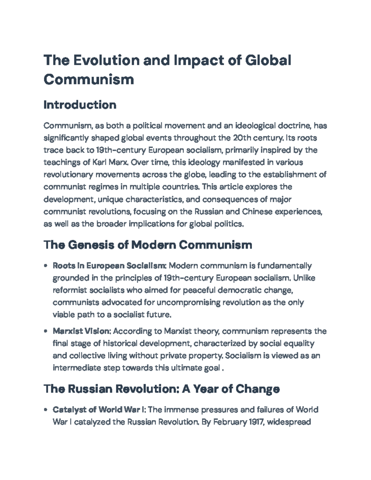 Global Communism: Key Revolutions and Their Lasting Impact - Studocu