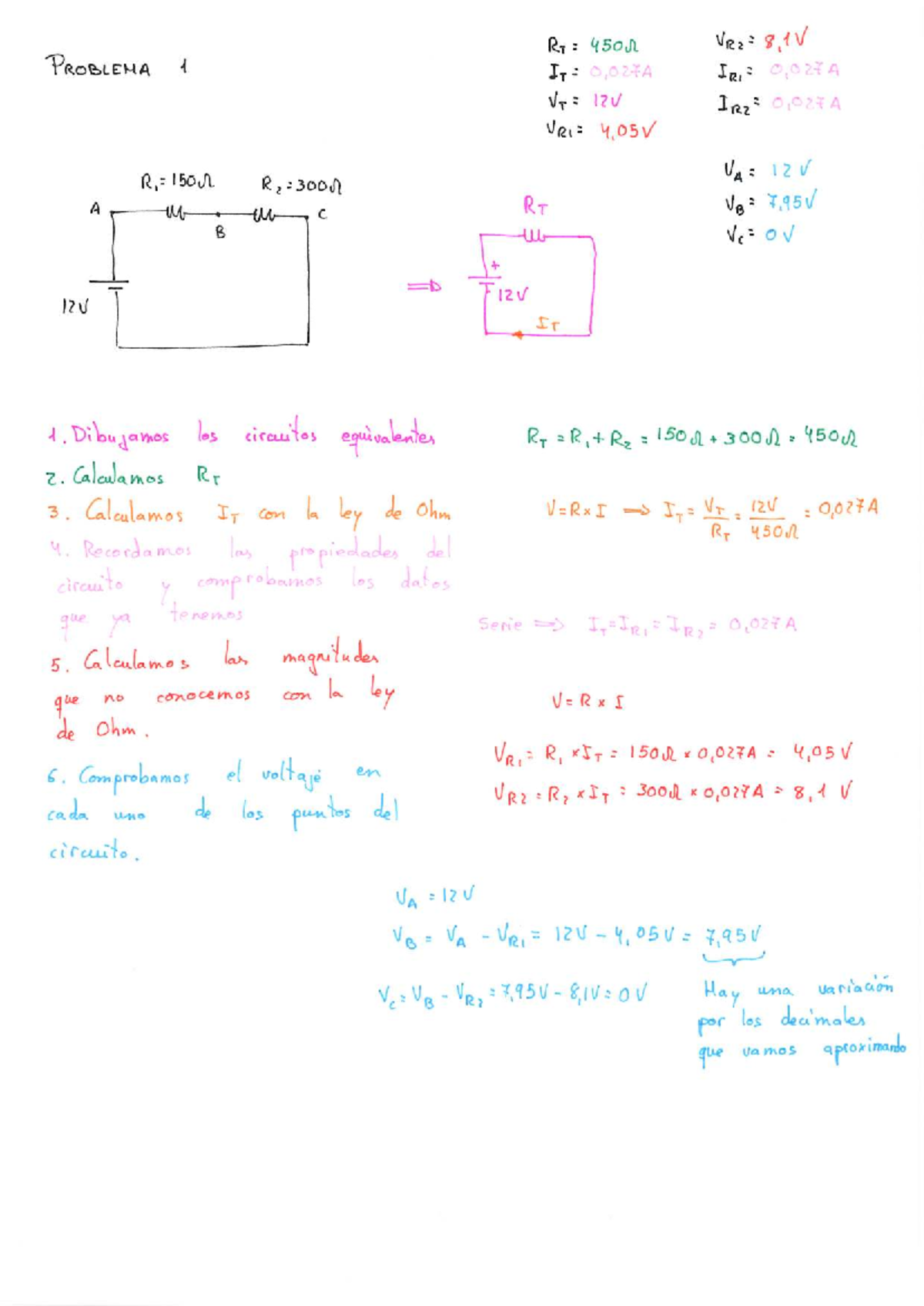 Problema 1: Circuitos en Serie y Ley de Ohm - IT 0,027A - Studocu