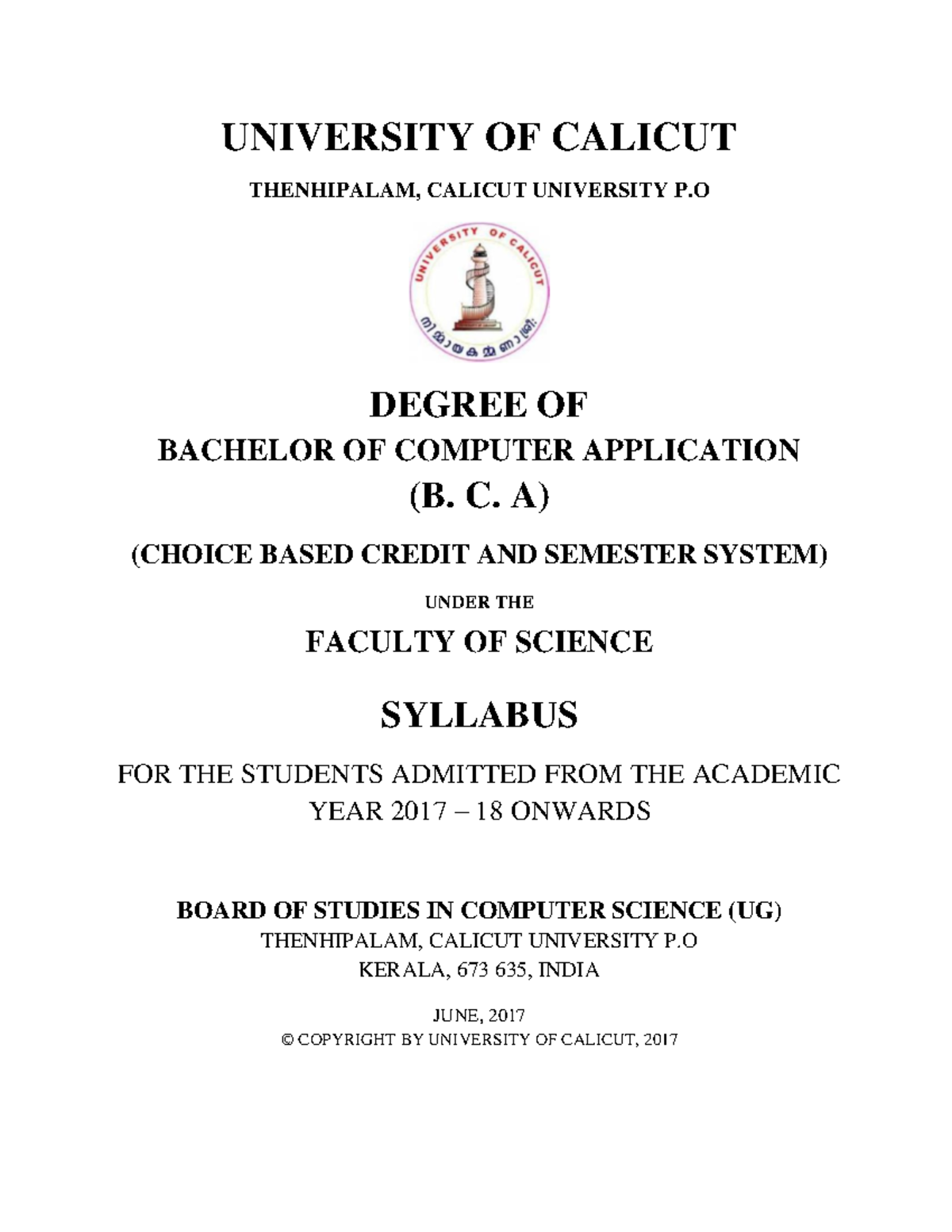 BCA Syllabus Overview - Bachelor of Computer Applications (2017) - Studocu