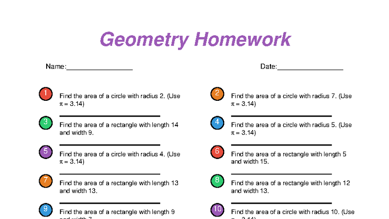 Geometry Homework 1: Area Calculations and Answers - Studocu