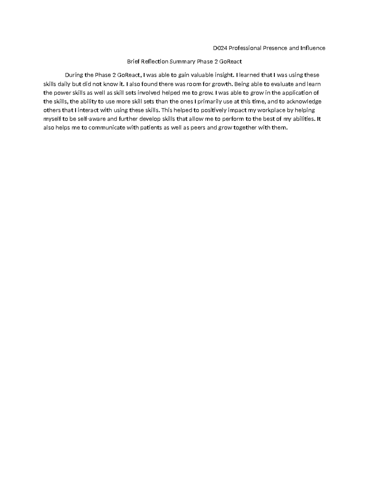 Go React Phase 2 Reflective Summary - D024 Professional Presence and ...