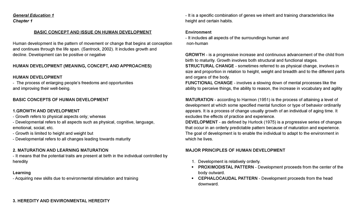 General Education 1 Reviewer - General Education 1 Chapter 1 BASIC CONCEPT AND ISSUE ON HUMAN ...