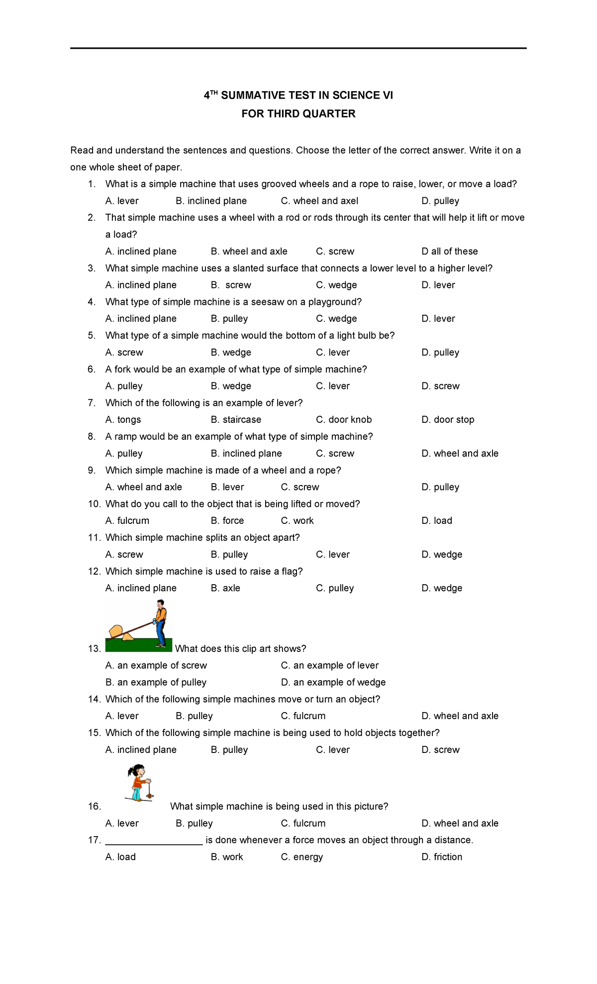 4SUM Science 6 Q3-1 - Earthquake - 4 TH SUMMATIVE TEST IN SCIENCE VI ...