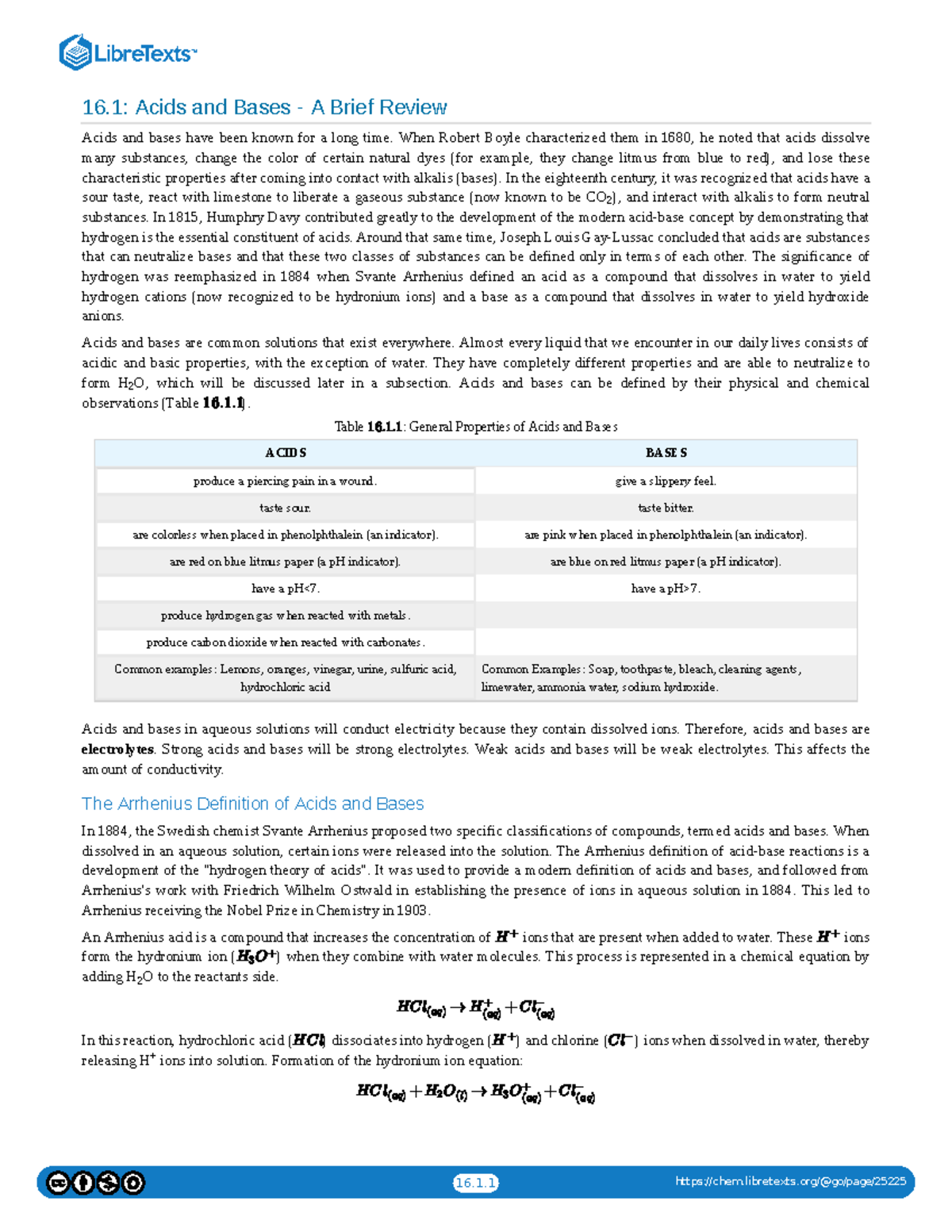 16.1: Acids and Bases - Overview of Arrhenius Definition and Properties ...
