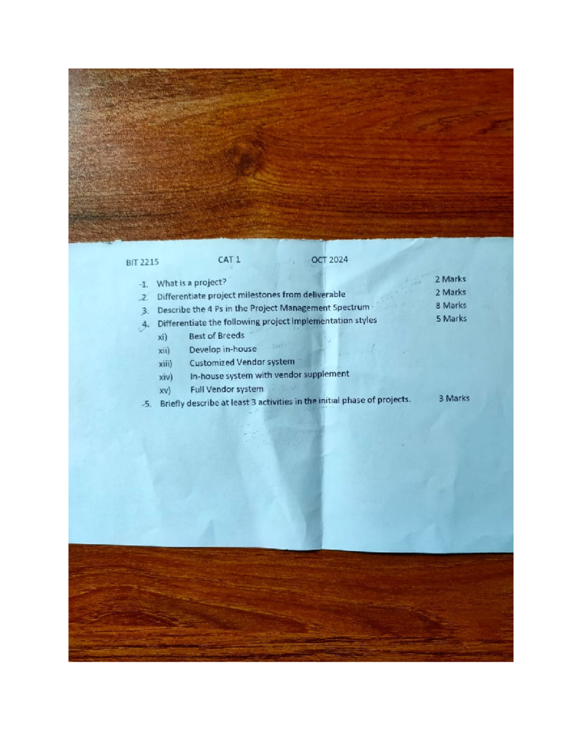 BIT 2215 Software Project Management Past Papers - CAT 1 & 2 - Studocu