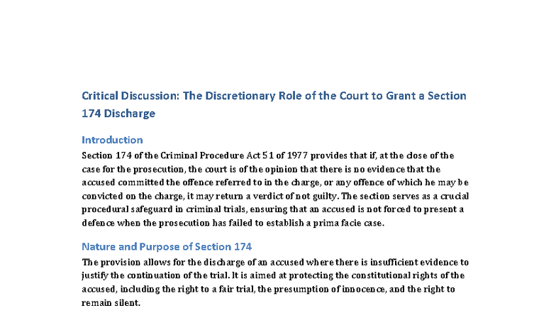 Critical Discussion: Discretionary Role of Court under Sec 174 ...