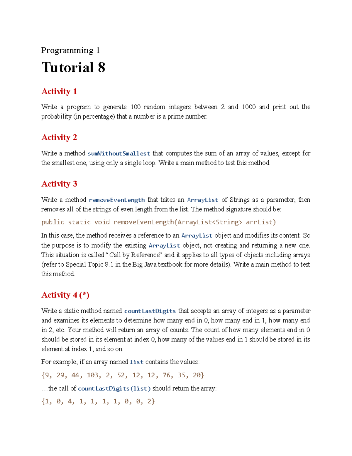 Tutorial 8 - pr1 Tutorial 1 - Lecture notes 1,3-5,7 - Programming 1 ...
