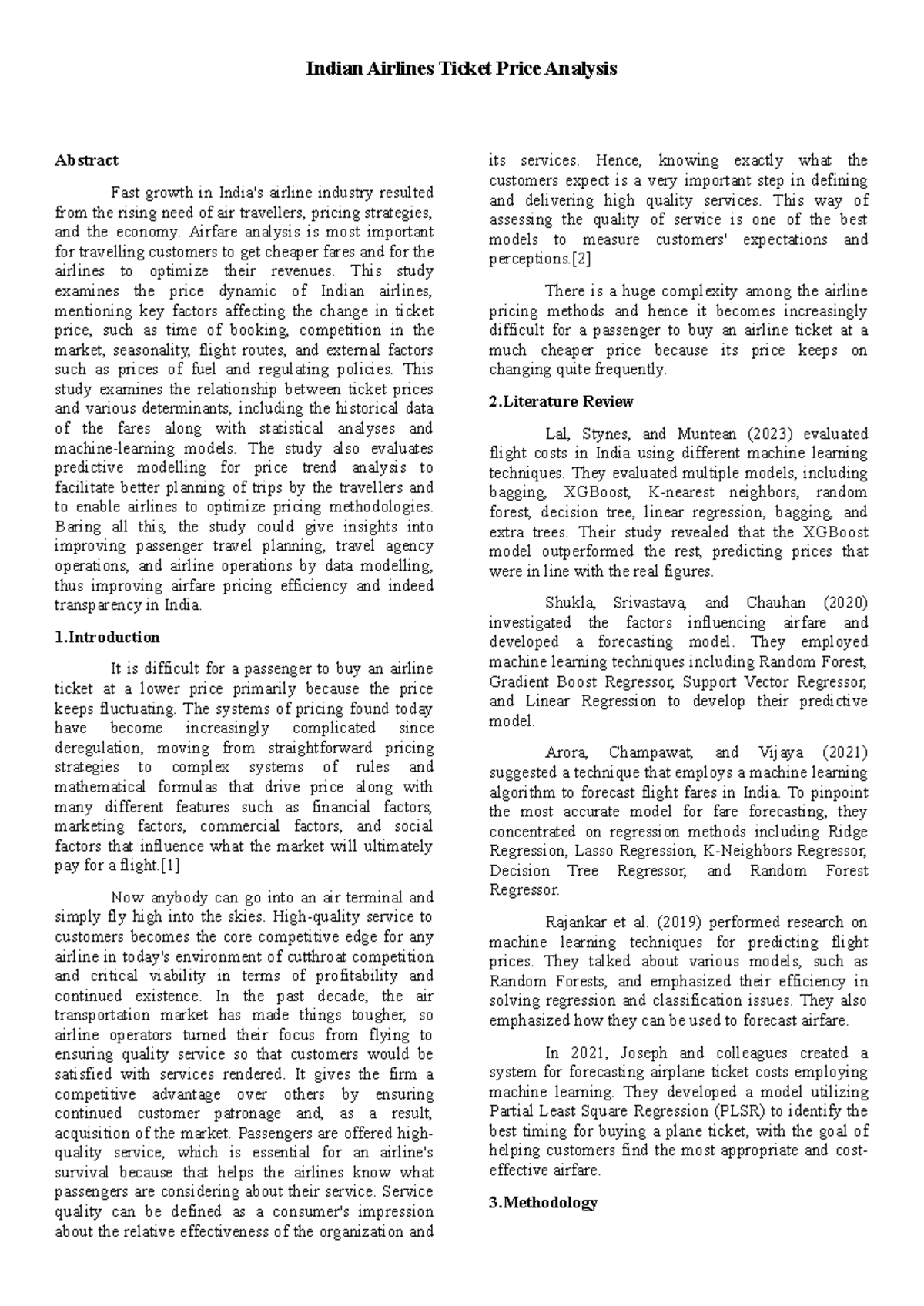 Indian Airlines Ticket Price Analysis: Trends and Influencing Factors - Studocu