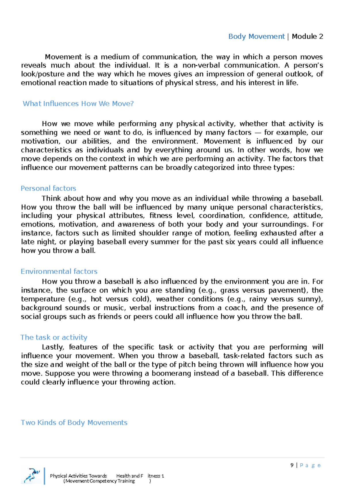 Pathfit 1 Module 2: Understanding Body Movement and Communication - Studocu