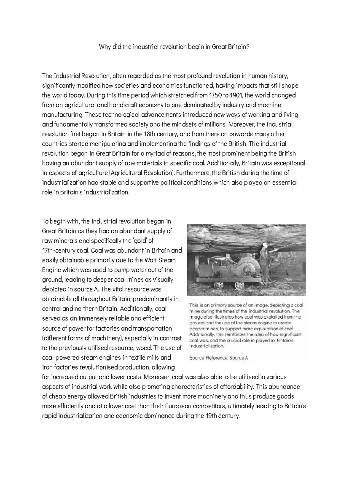 History Assignment Year 9: The Origins of the Industrial Revolution in ...