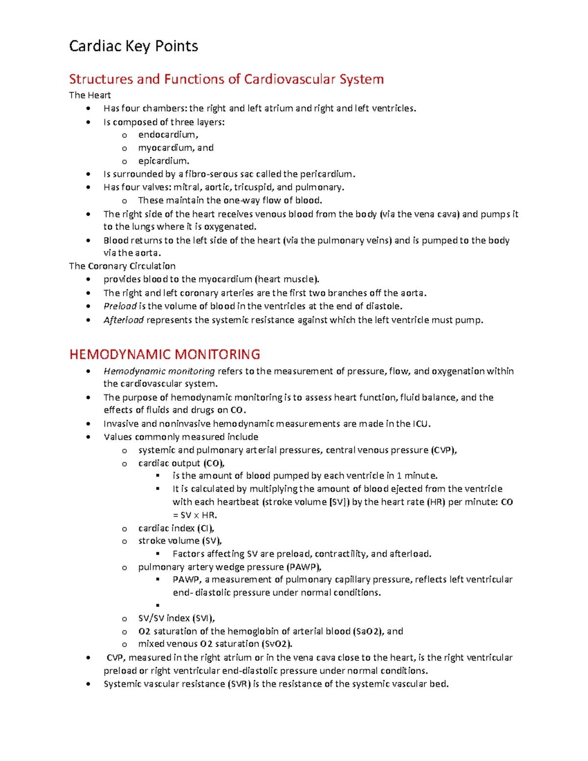Cardiac Key Points - Summary Lewis's Medical-Surgical Nursing ...
