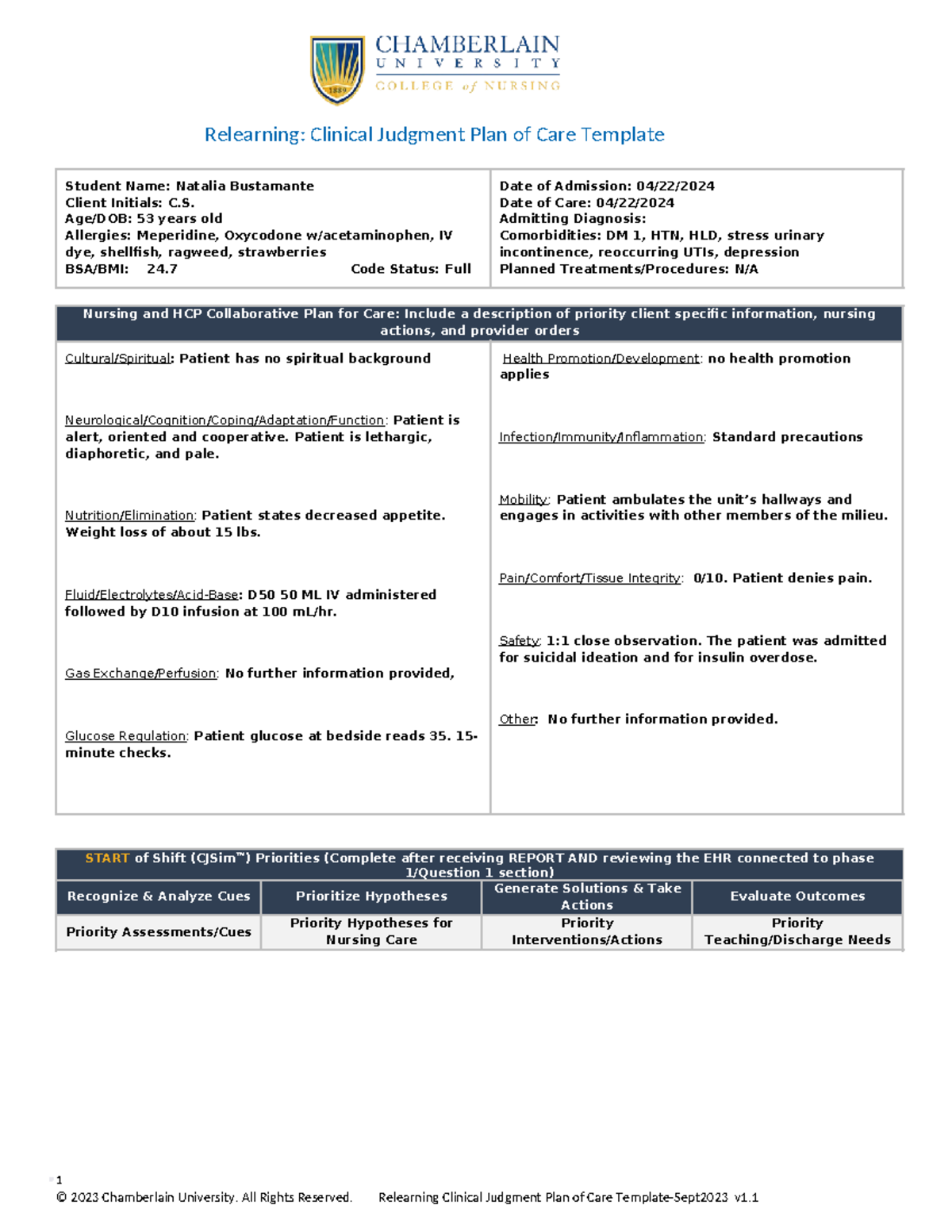 Relearning CJ Plan of Care Template - CJSIM 1 - Studocu