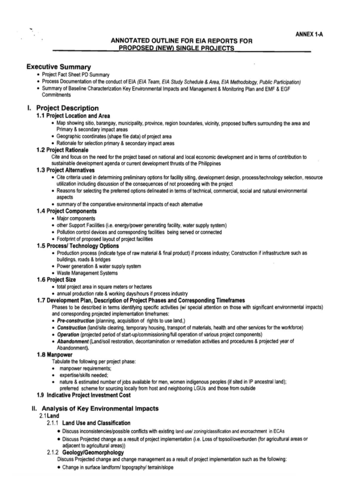 EIA Report Outline for Proposed Projects (DENR MC 2010-14) - Studocu