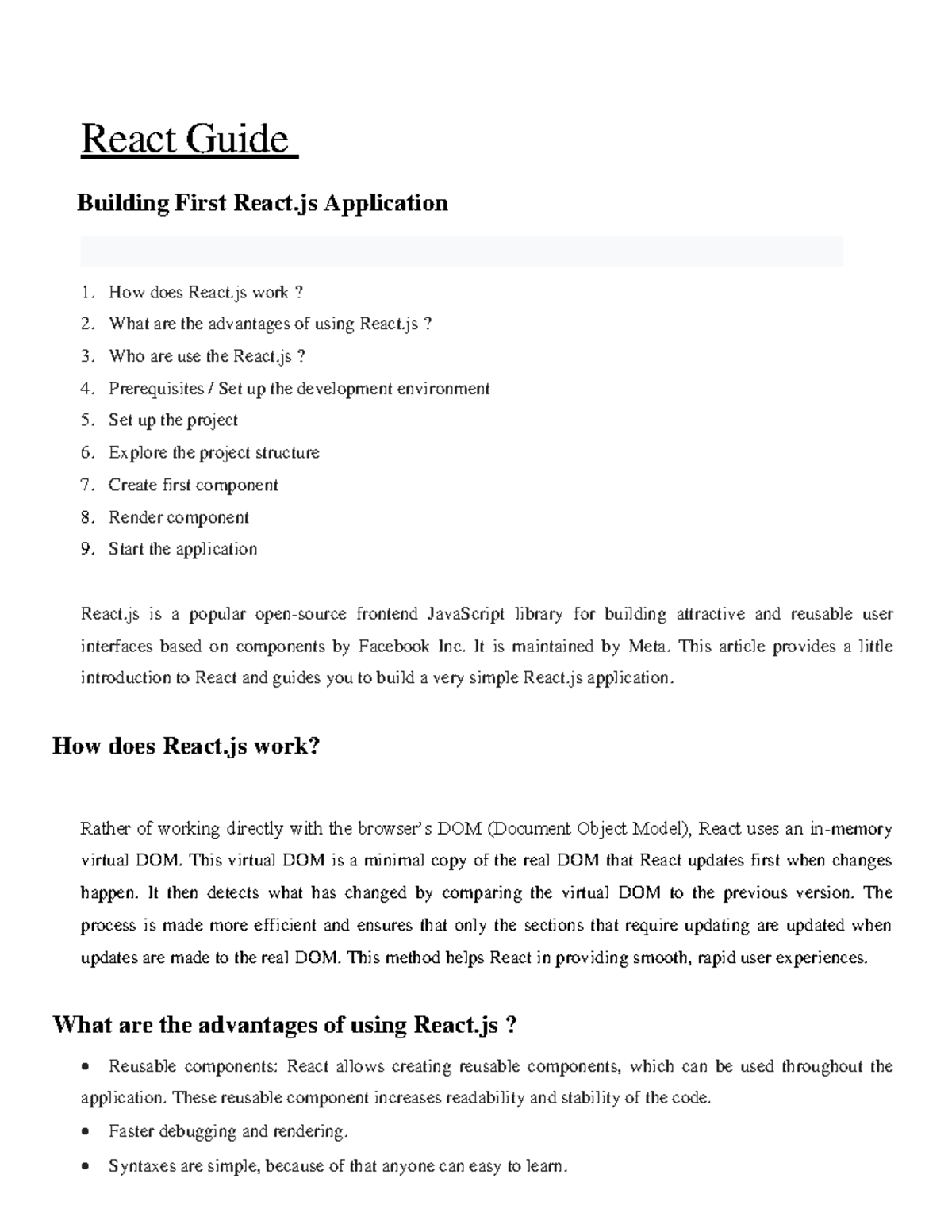 React.js Guide: Building Your First App - Setup & Components - Studocu