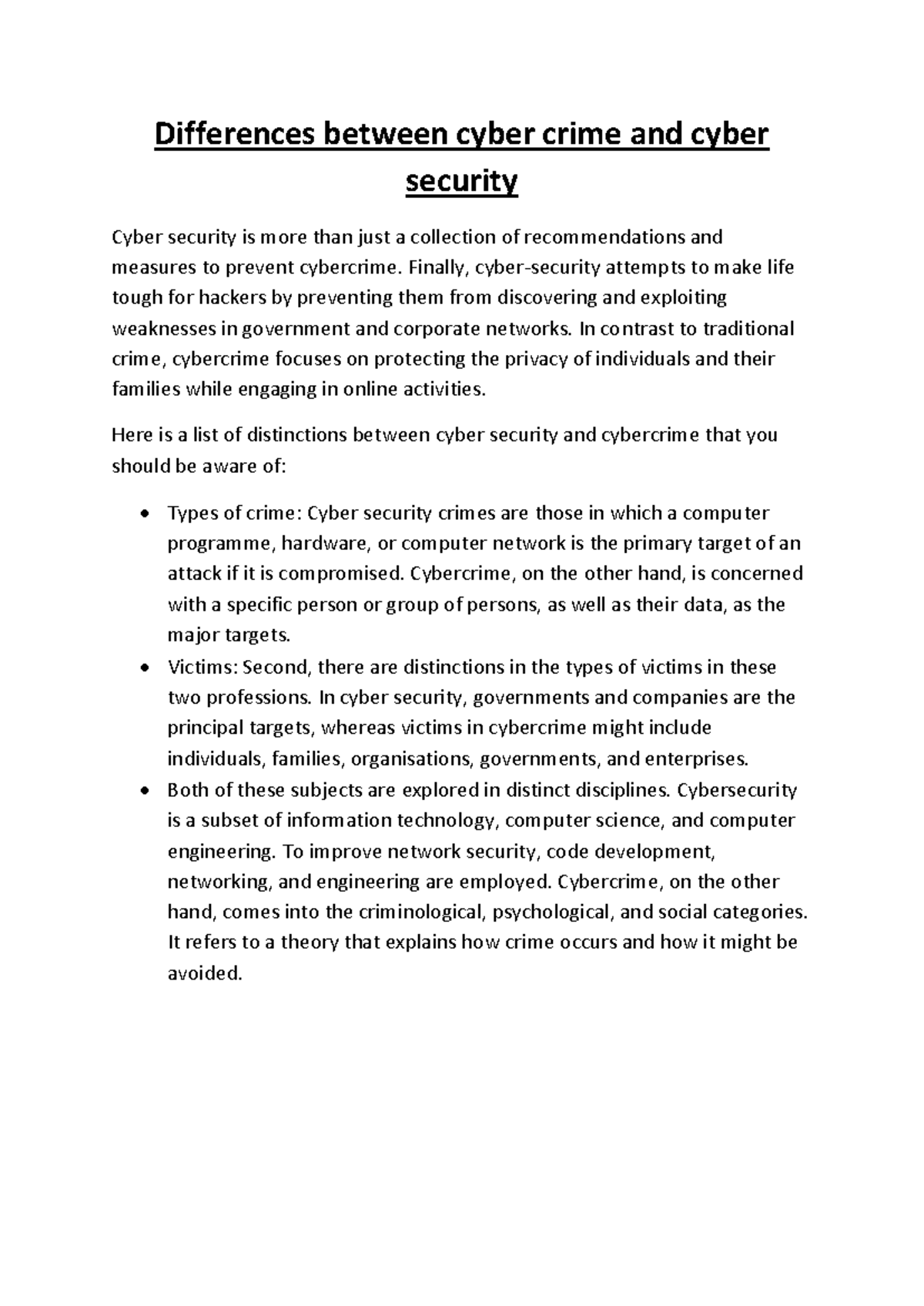 Differences Between Cyber Crime and Cyber Security: A Comparative ...