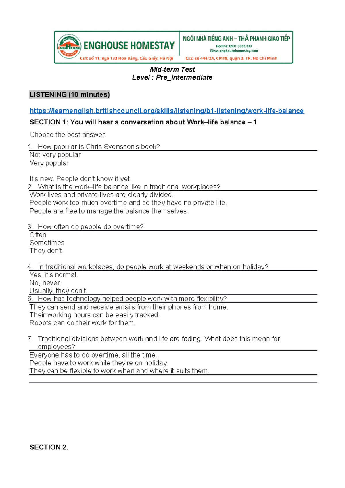 Mid-term Test - Progress in Listening, Reading & Speaking Skills - Studocu