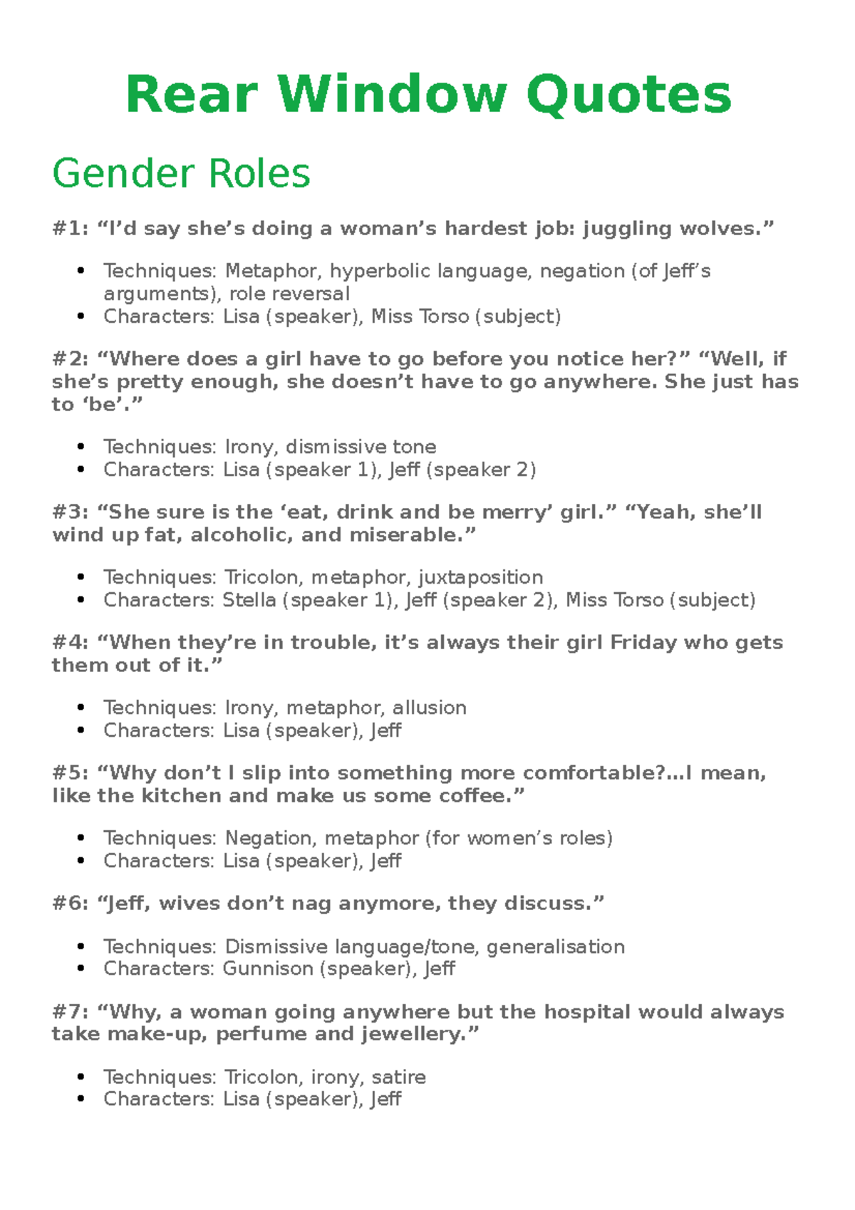 Quotes on Gender Roles and Morality in Rear Window (FILM302) - Studocu