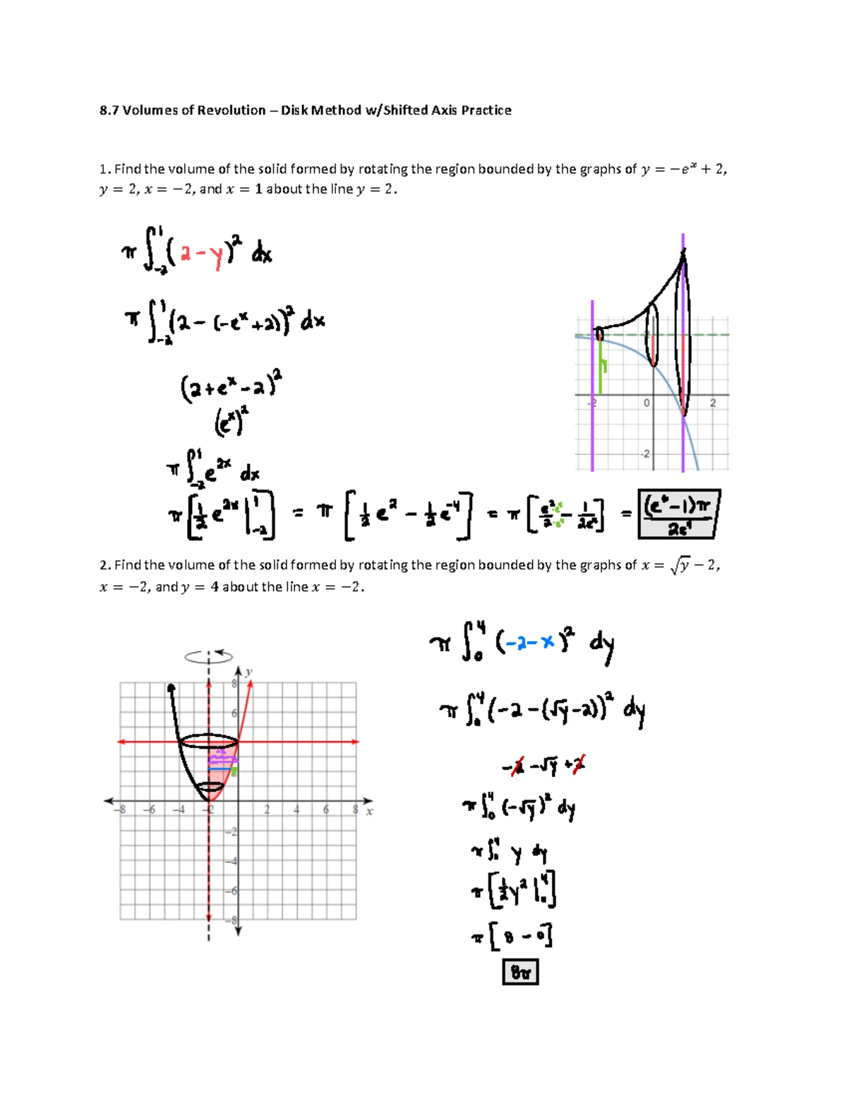 8.7 Volumes of Revolution: Disk Method with Shifted Axis Notes - Studocu