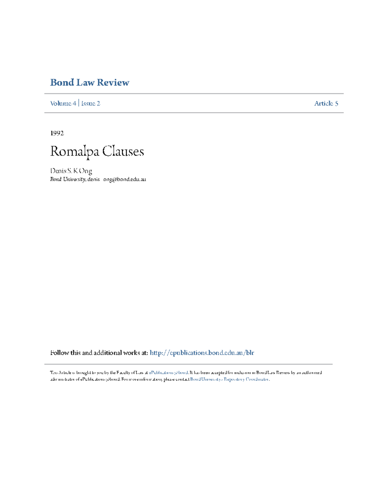 5223-romalpa-clauses - Bond Law Review Volume 4 | Issue 2 Article 5 ...