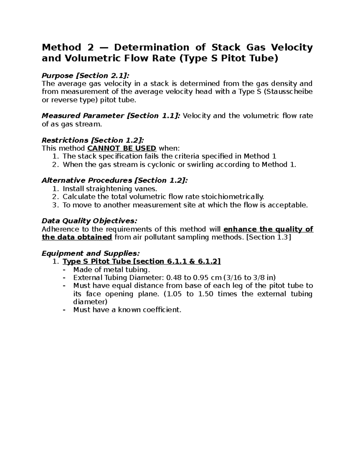 Method 2 - Stack Gas Velocity & Volumetric Flow Rate Determination ...