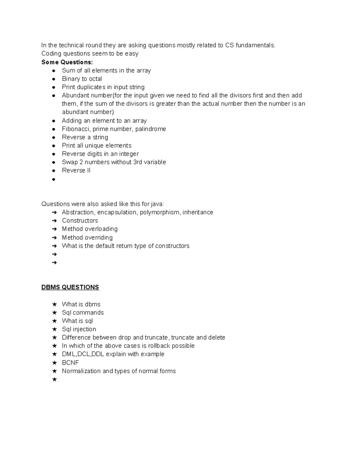 Global Logic - Technical Round Interview Prep (CS Fundamentals) - Studocu