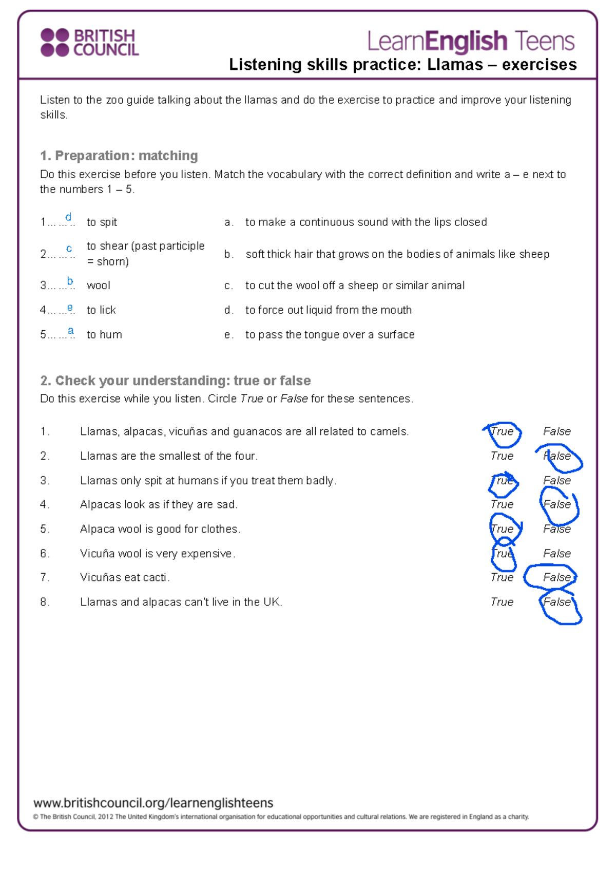 Listening Skills Practice: Llamas Exercises for Improved Comprehension ...