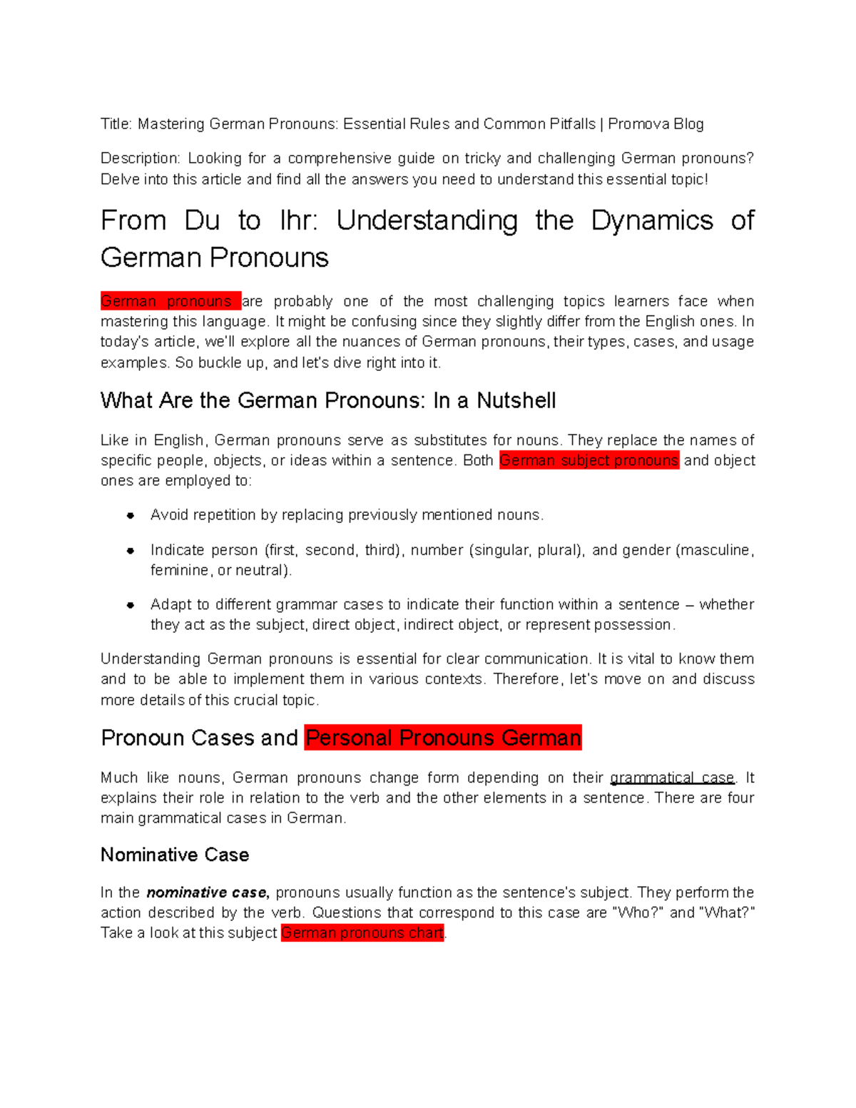 Mastering German Pronouns: Key Rules & Common Mistakes - Studocu