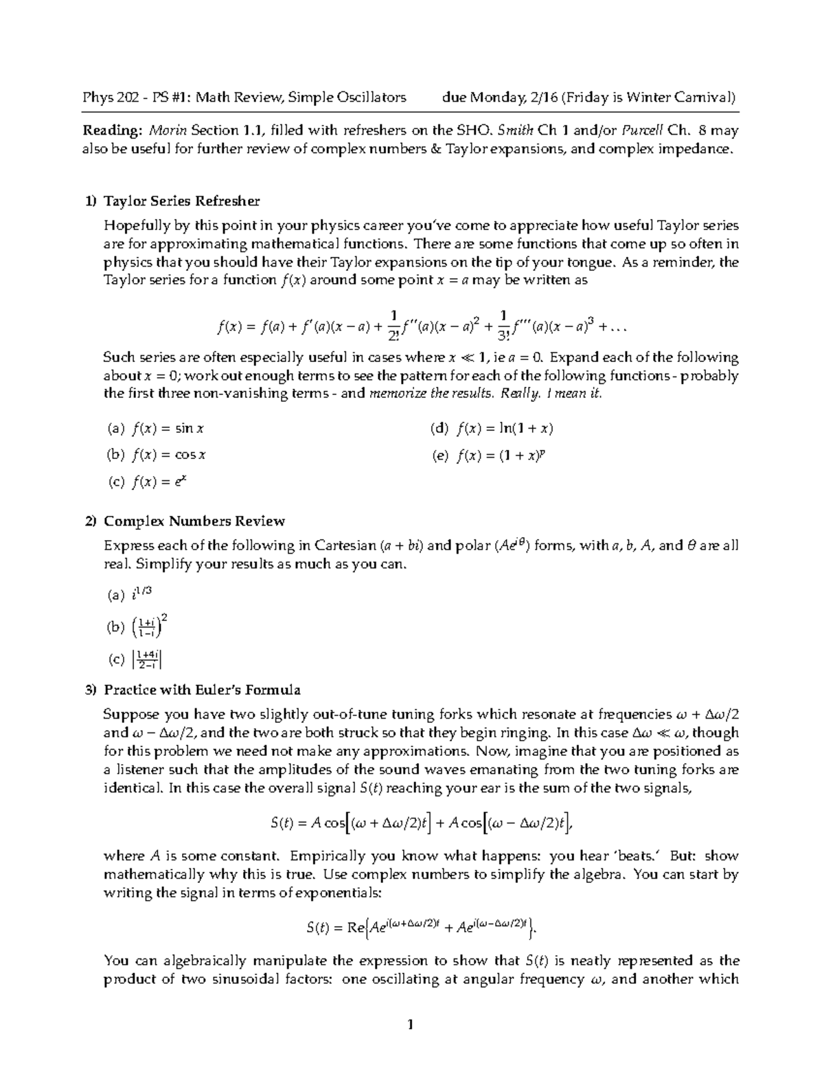 Phys 202 PS: Math Review on Simple Harmonic Oscillators - Studocu
