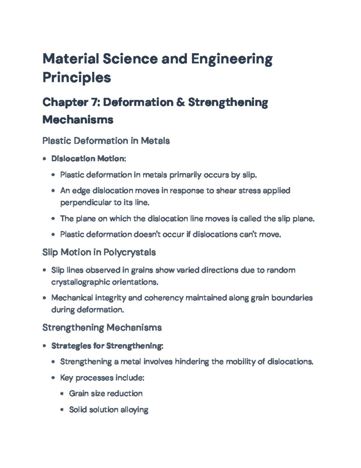 Material Science & Engineering: Chapter 7 & 15 Overview on Deformation ...