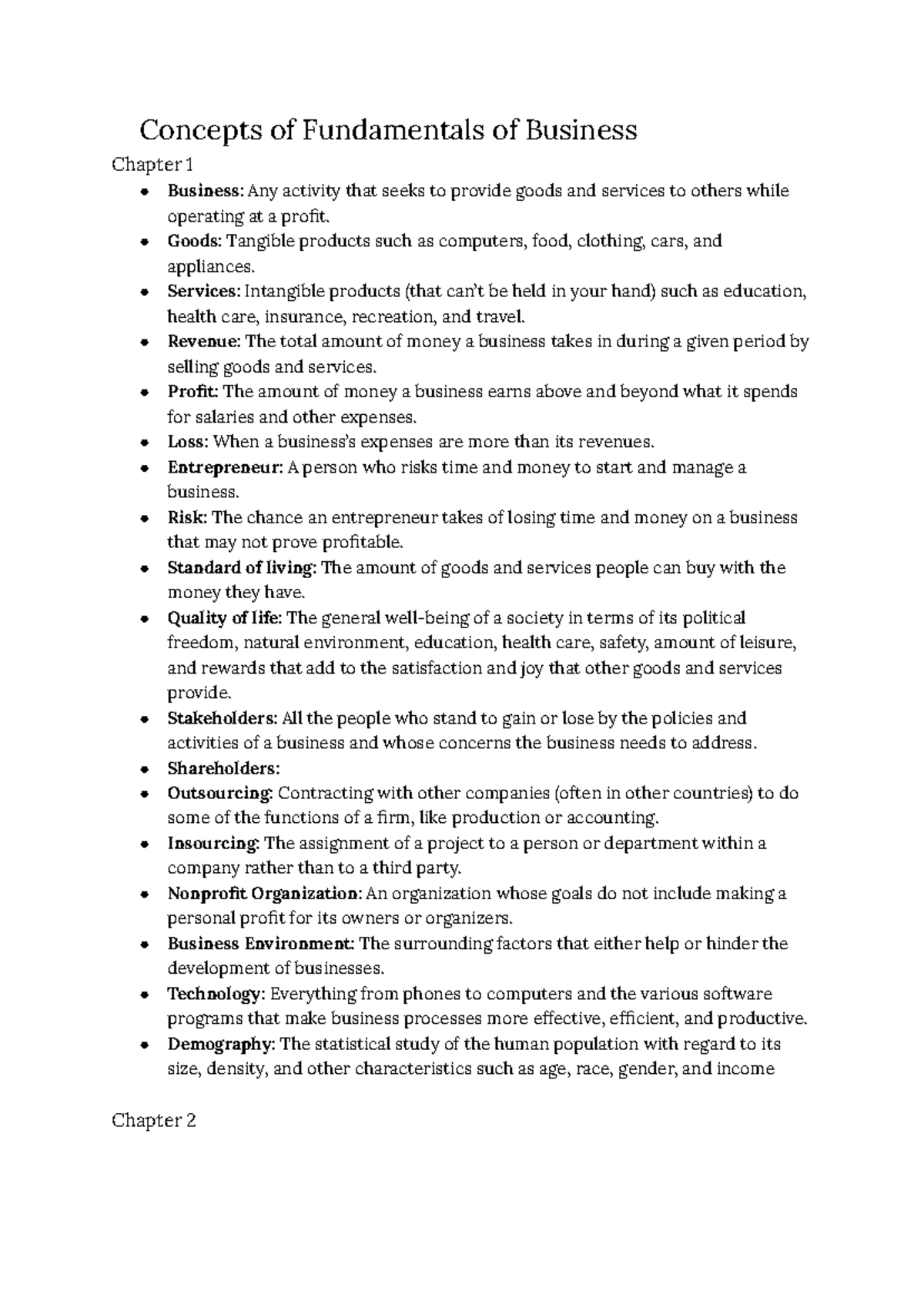 INBM 100 Test 1 Key Business Concepts and Definitions - Studocu
