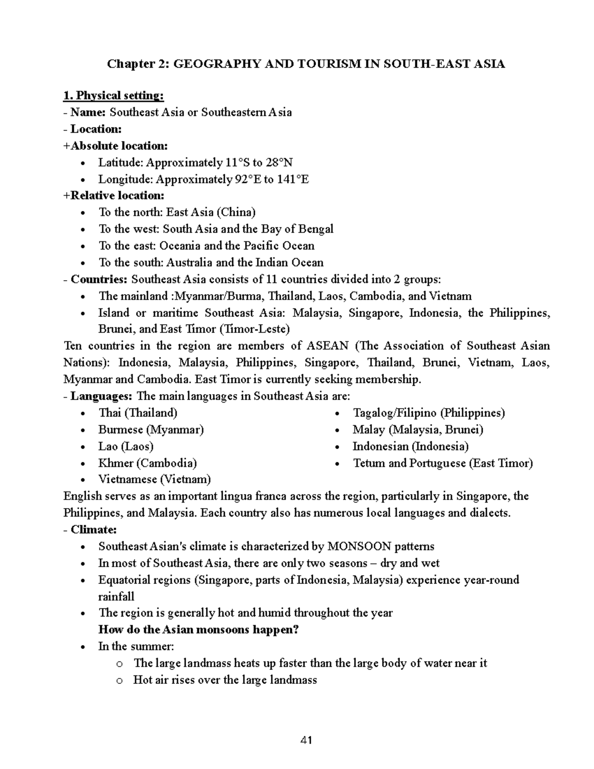 Chapter 2: Geography and Tourism in Southeast Asia (Course Code ...