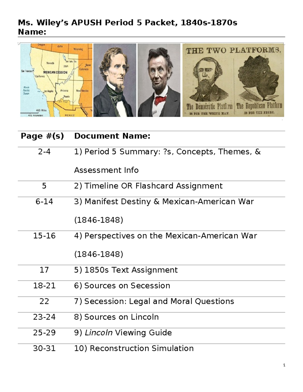 APUSH Period 5 Packet (1840s-1870s) - Summary, Timelines, & Resources ...