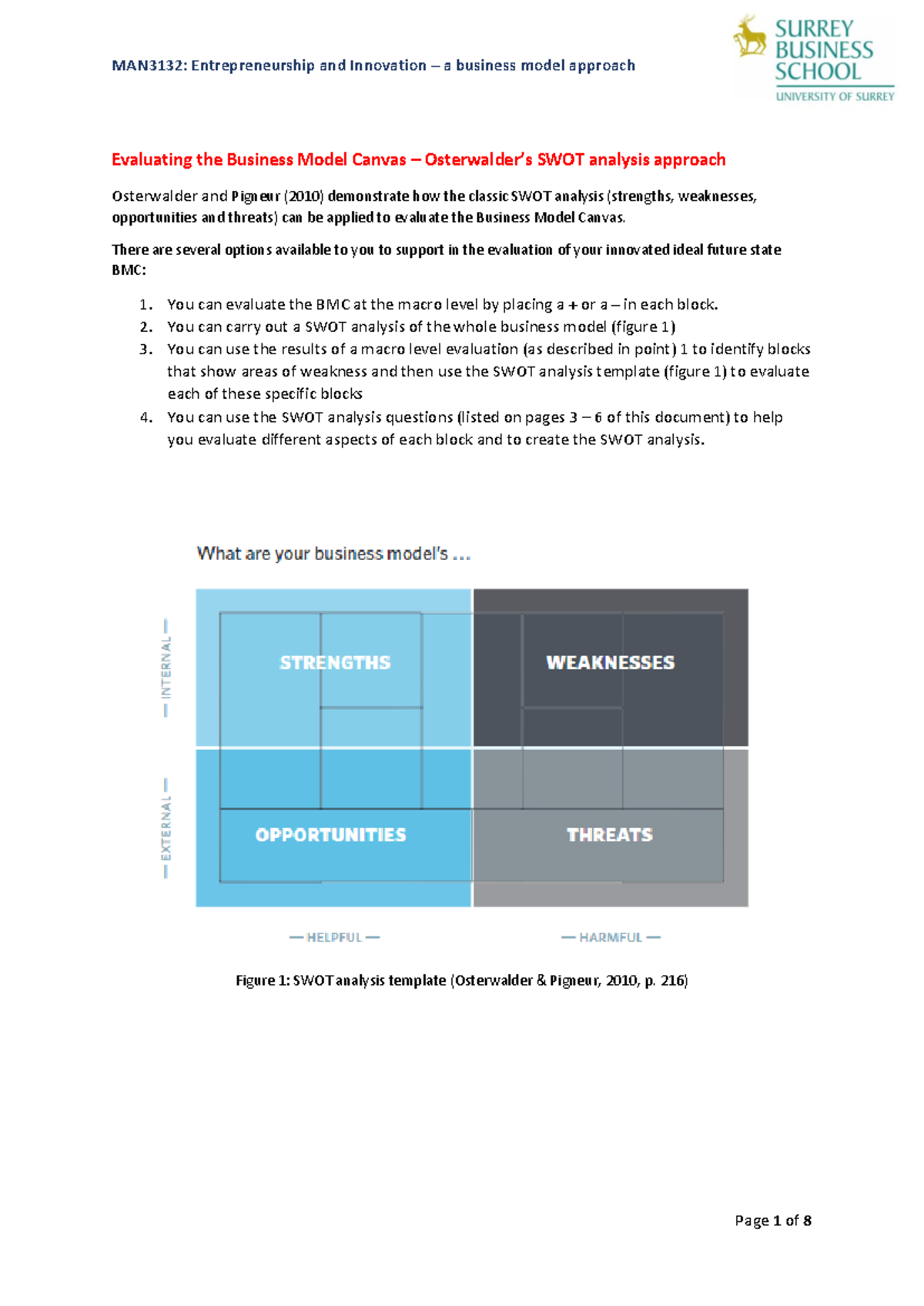SWOT Analysis of Business Model Canvas (BMC) - Osterwalder & Pigneur ...