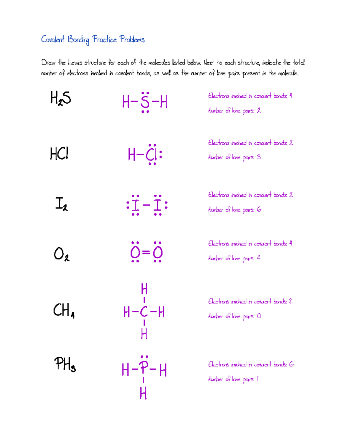 Covalent Bonding Practice Problems and Lewis Structure Analysis ...