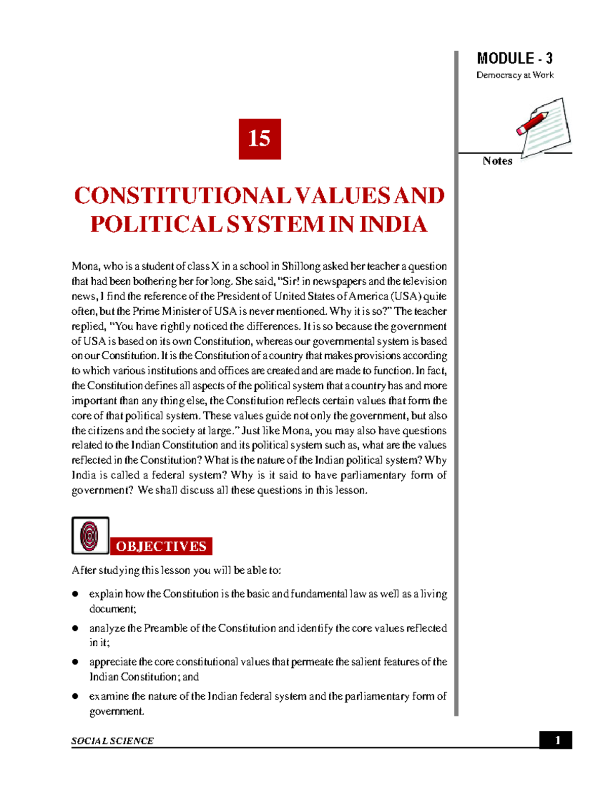 Constitutional Values and Political System in India: Module 3 Notes for ...